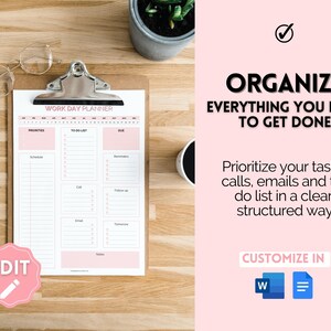 EDITABLE Daily Planner, Work Day Organizer, Work From Home to Do List ...