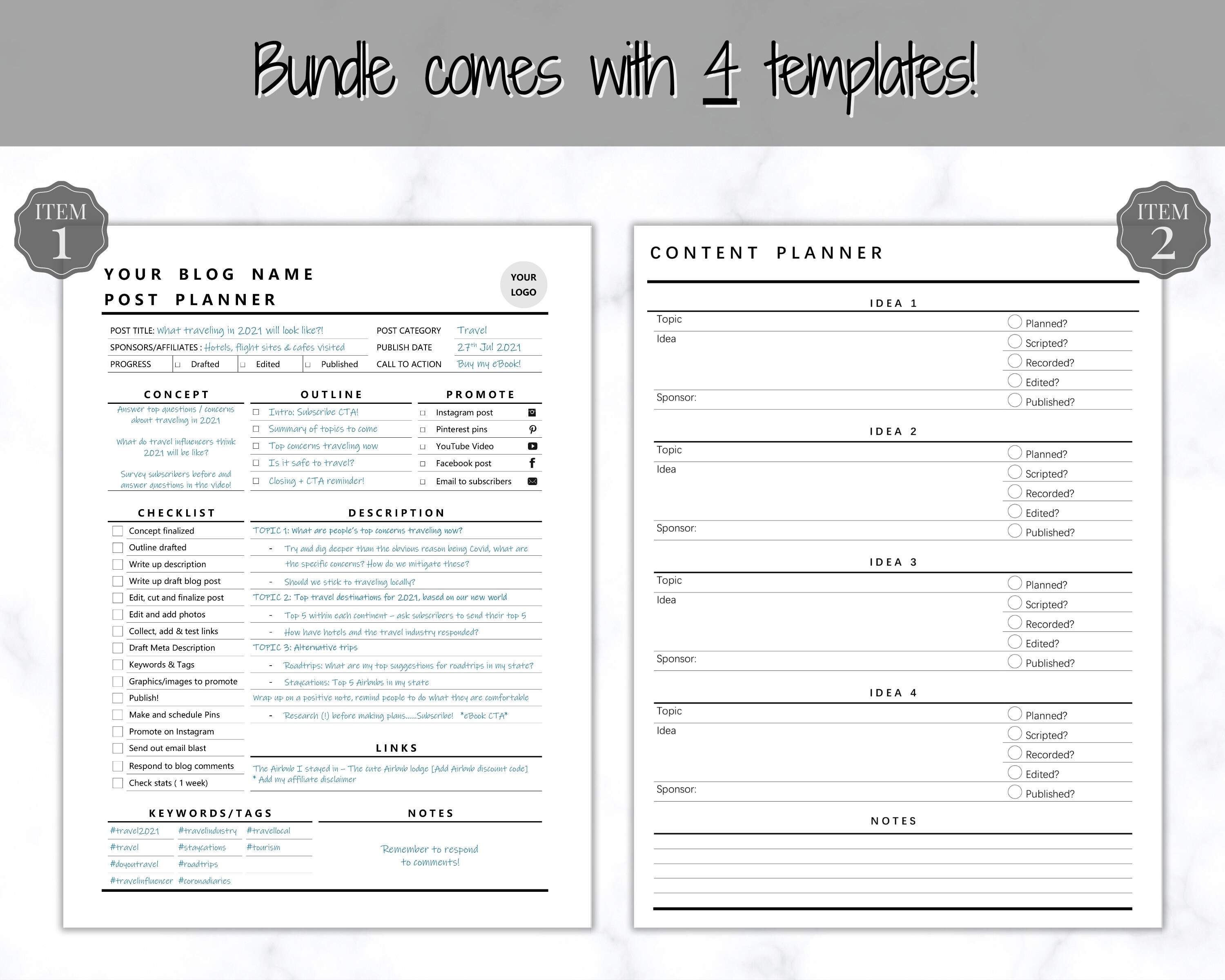 EDITABLE Blog Post Planner Templates! Blogger Bundle! Blog Content ...