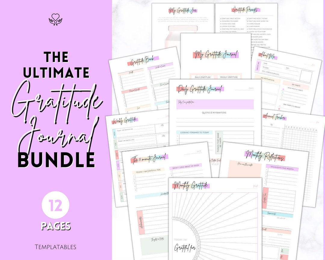 Printable Gratitude Journal BUNDLE! Mindfulness Log, Gratitude Template ...
