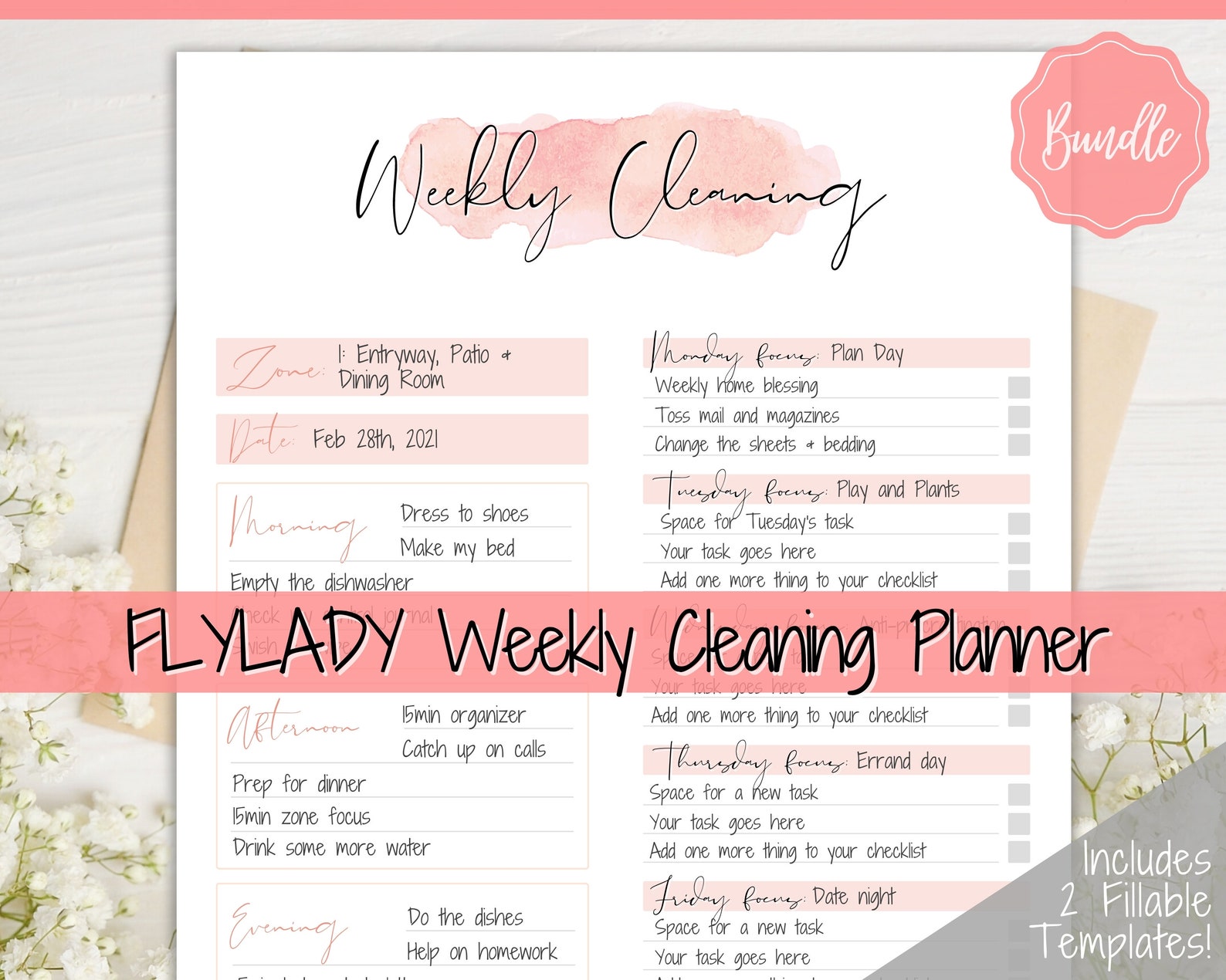 EDITABLE Cleaning Planner, FLYLADY Daily Routine, Cleaning Checklist ...