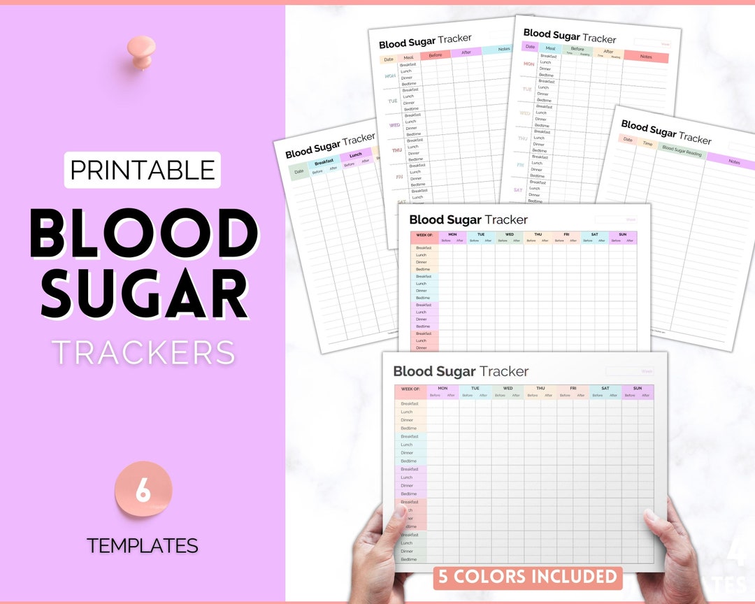 Blood Sugar Tracker, BUNDLE of 6 Blood Sugar Logs, Glucose Tracker ...