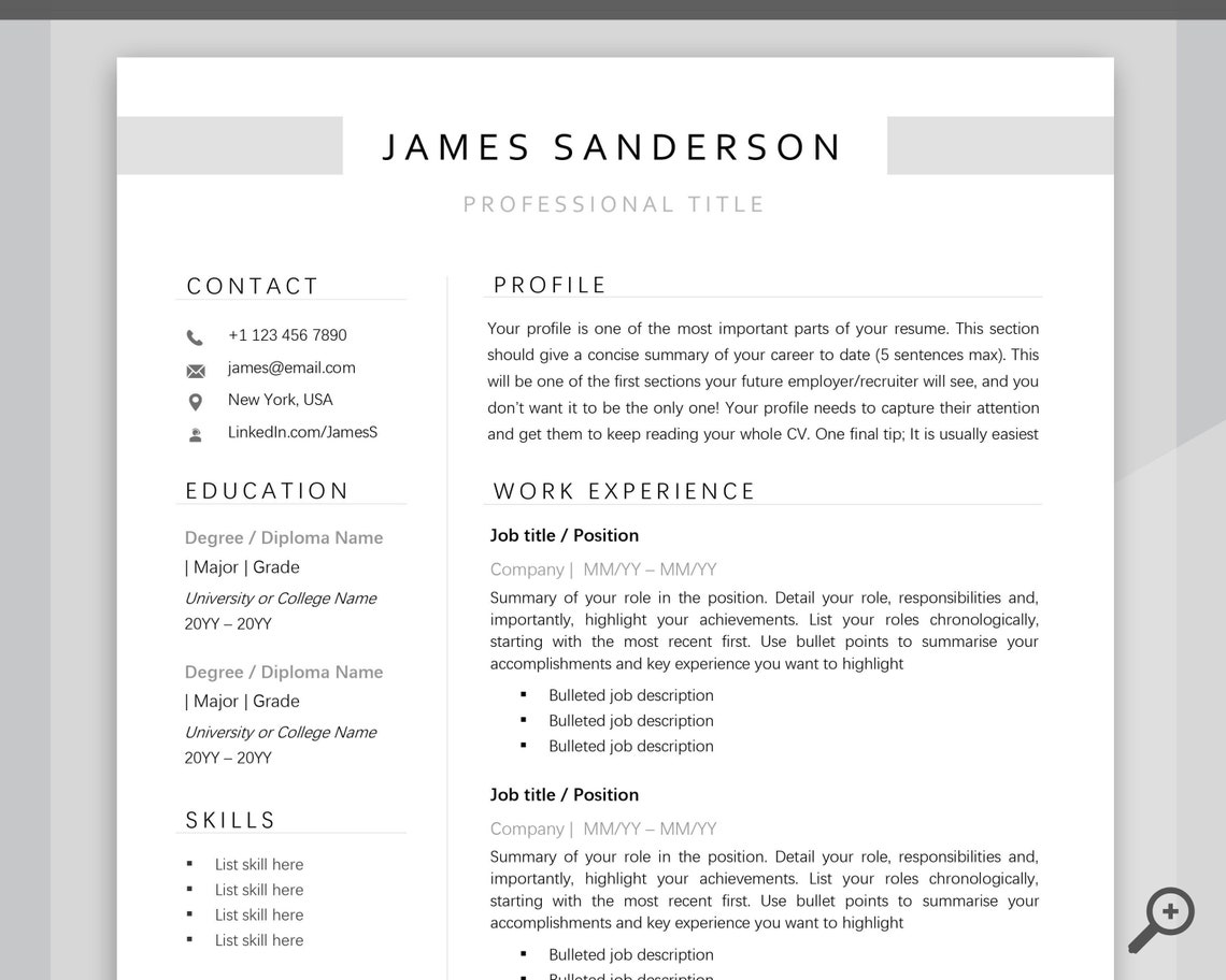 Professional Resume Template Word. CV Template Professional, Modern ...