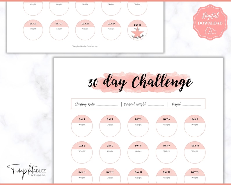 30 Day Weight Loss Tracker, 30 Day Challenge, Weightloss Journal ...