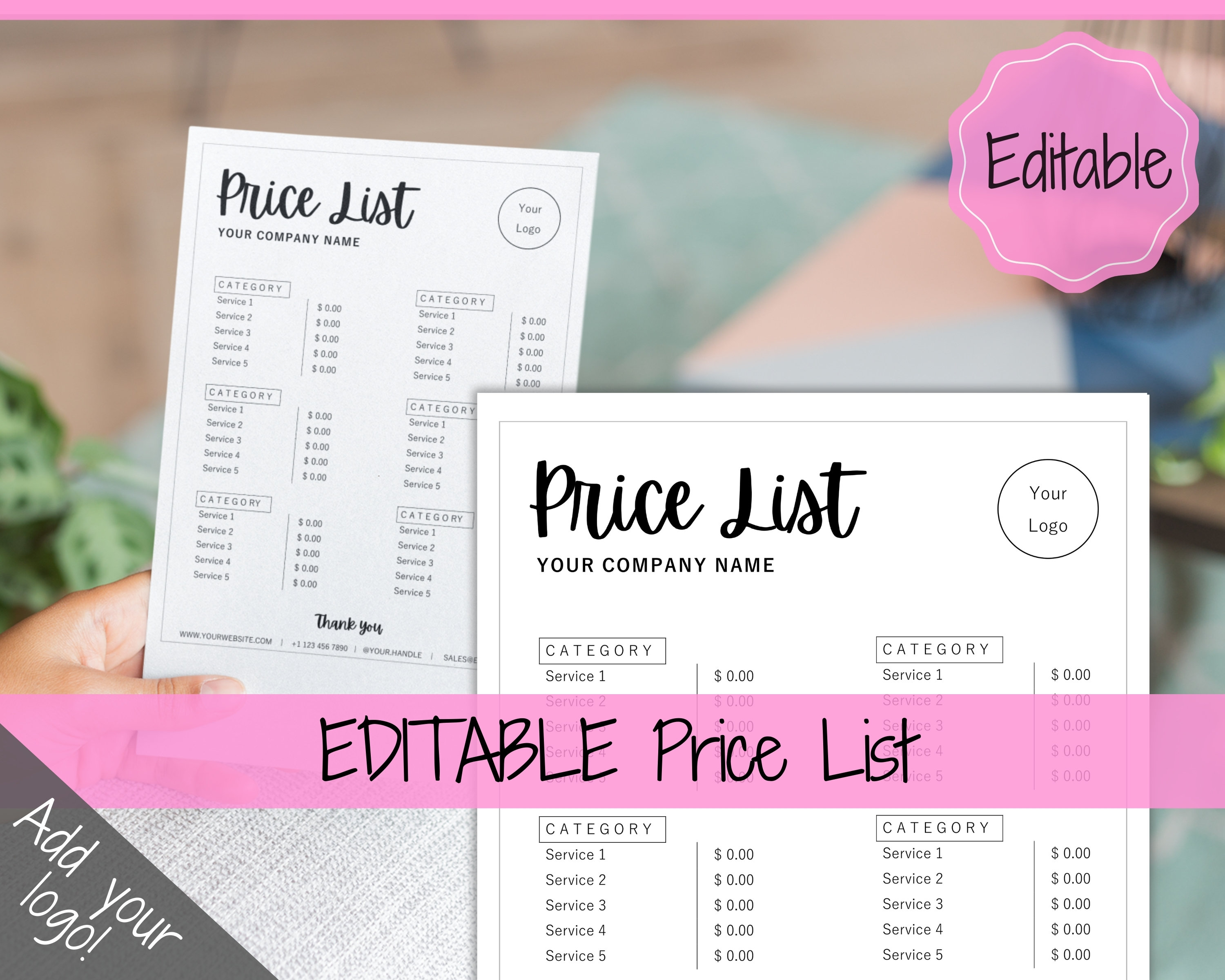 PRICE LIST Template Editable. Printable Price Sheet Price - Etsy UK