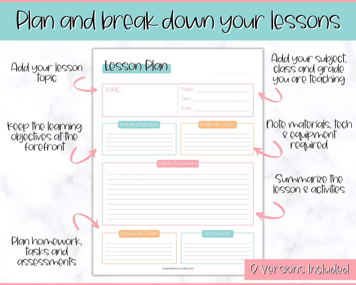 Lesson Plan Template Lesson Planner Printable Homeschool - Etsy