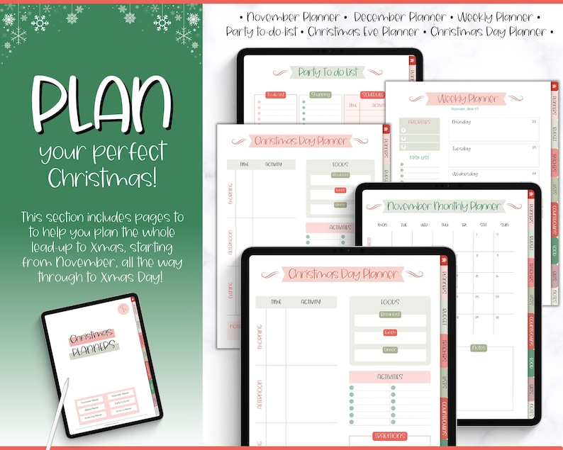 Digital Christmas Planner, 2025 Holiday Digital Planner, Xmas Party ...