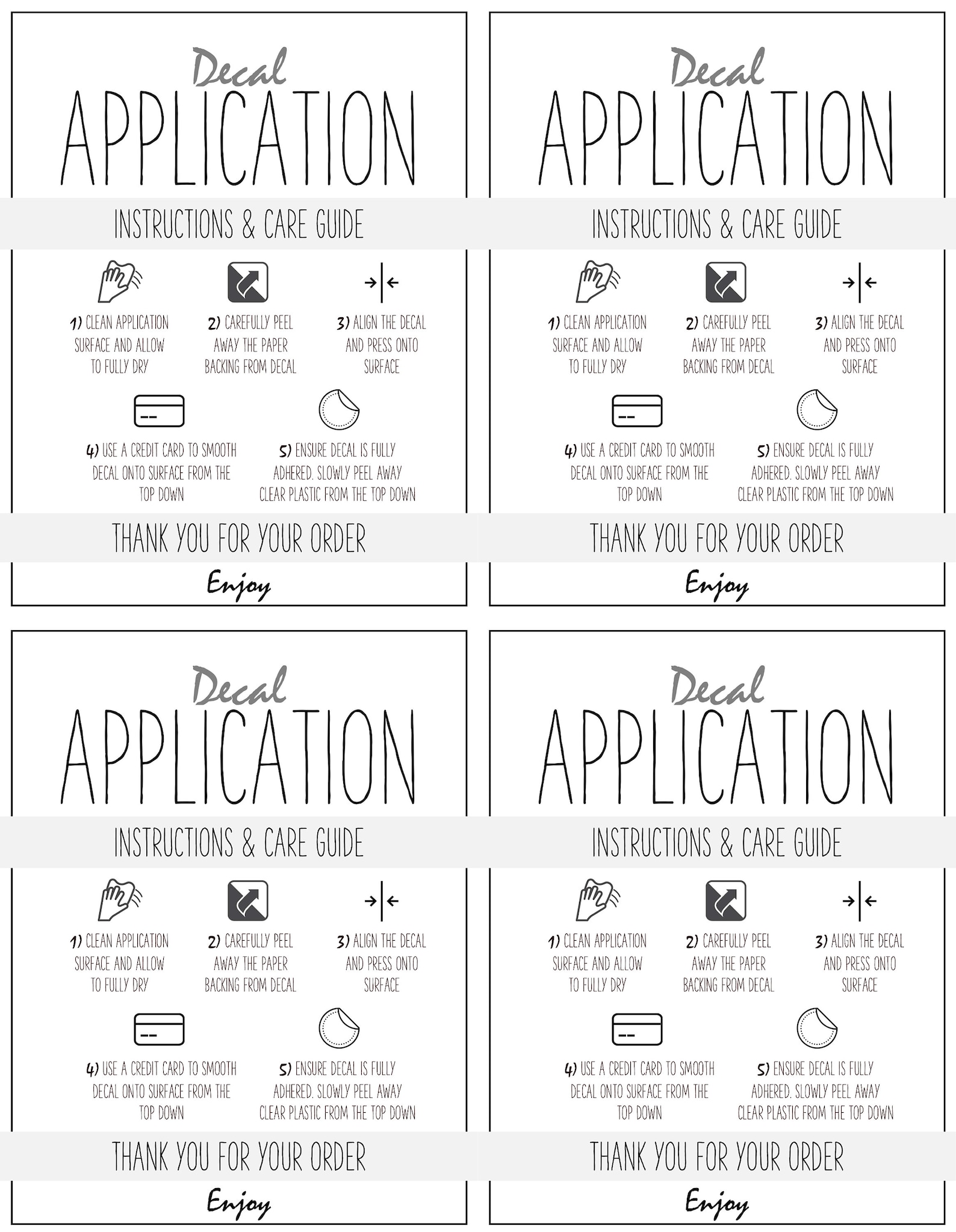 Decal Application Instructions Printable Vinyl Care Card - Etsy Canada