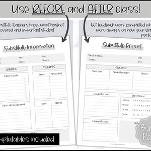 Substitute Teacher Report, Printable Teacher Planner Template, While ...