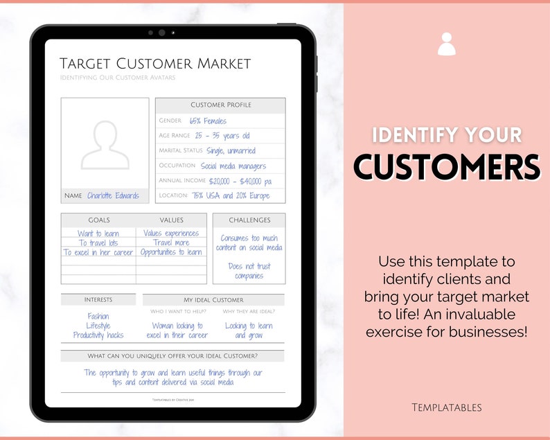 Target Customer Market Template Customer Avatar Worksheet - Etsy