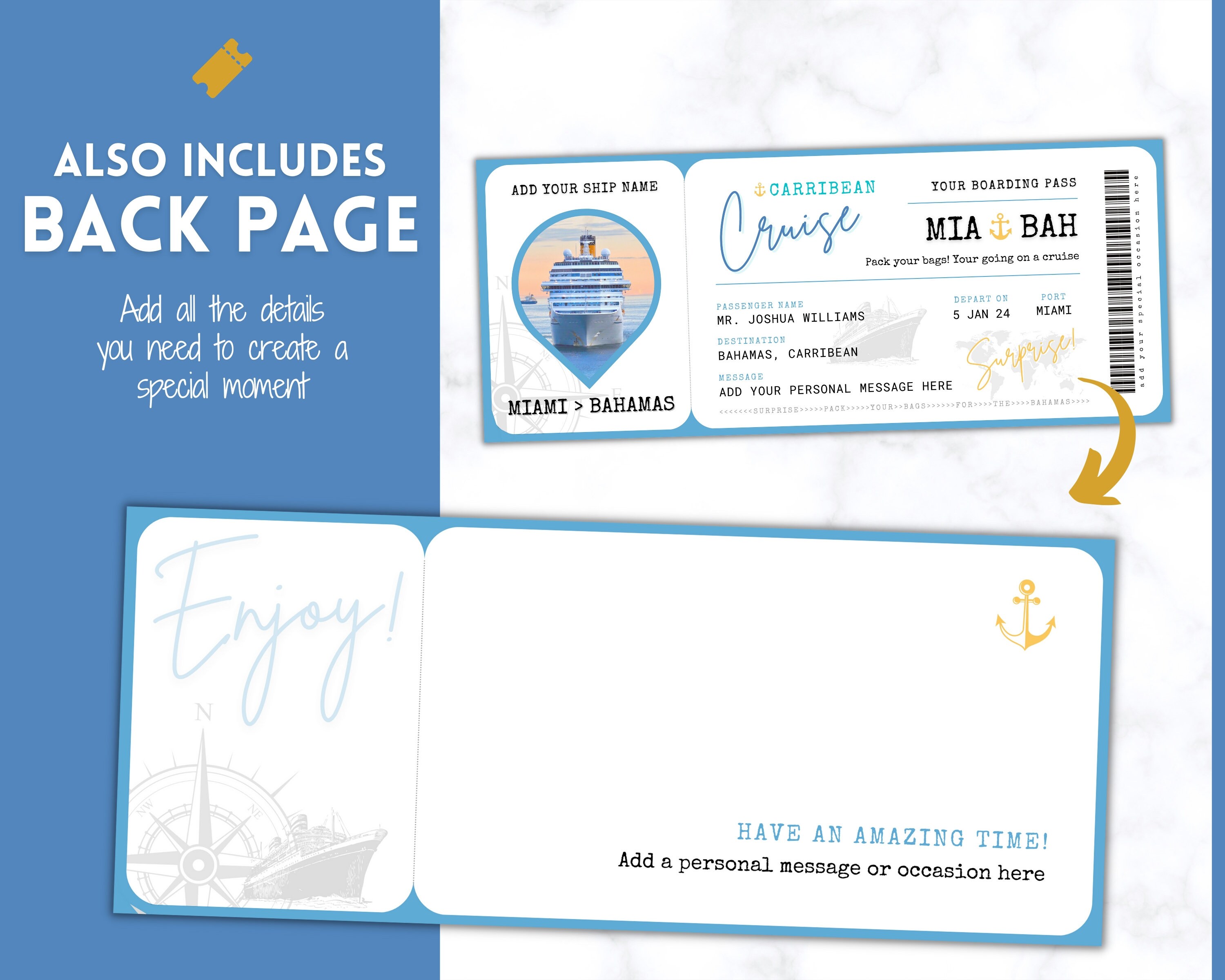 EDITABLE Cruise Ticket Template, CRUISE Boarding Pass, Cruise Ticket ...
