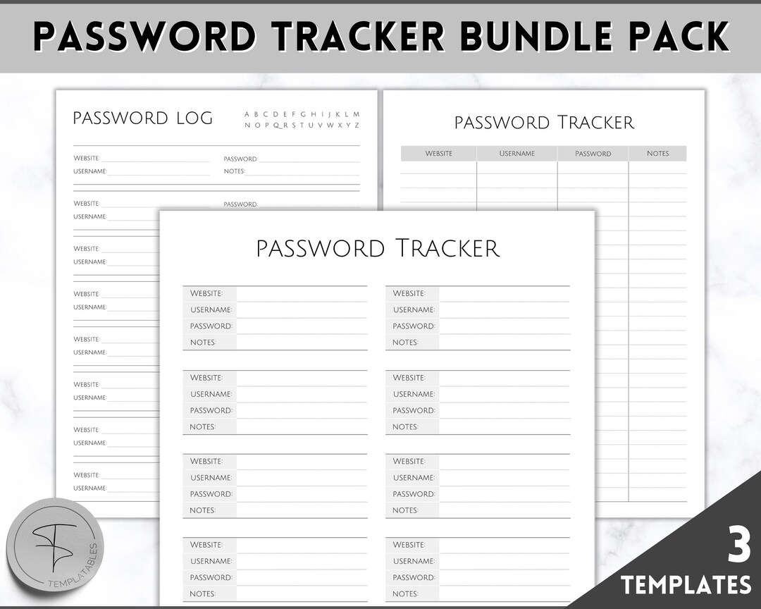 Printable Password Tracker BUNDLE, 3 Password Logs & Organizers ...