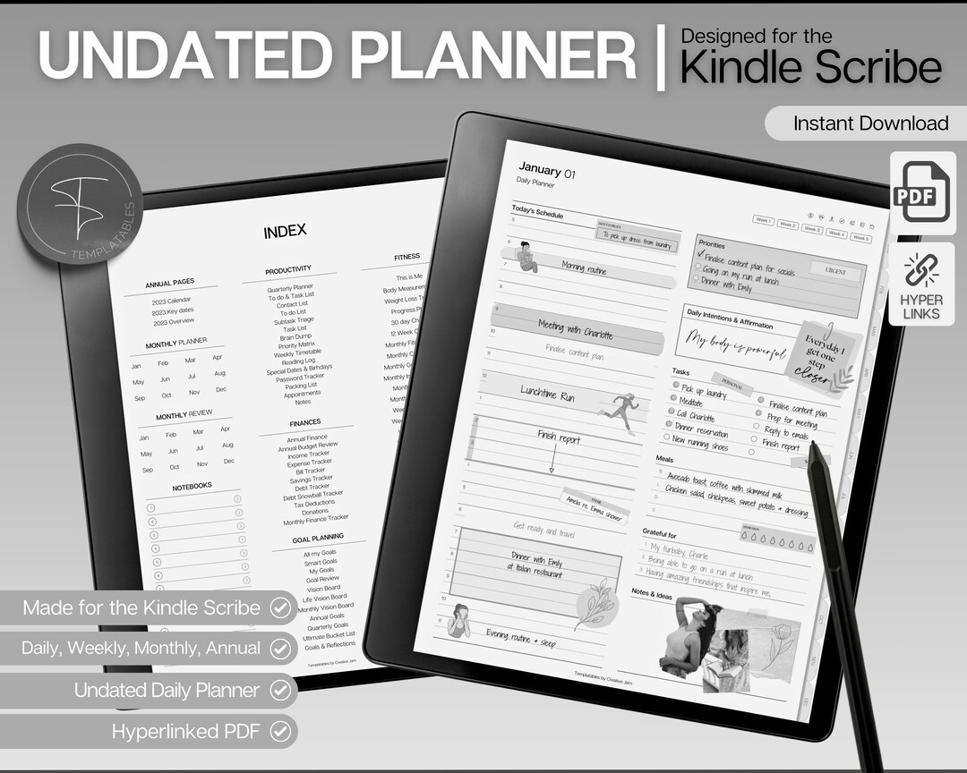 UNDATED Daily Planner, Templates for Kindle Scribe, Weekly, Monthly ...