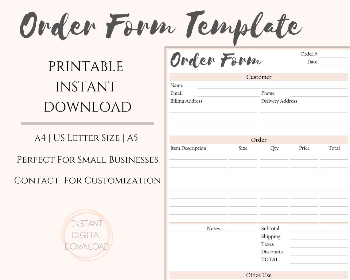 NEW Order Form Template. Printable PINK Customer Sales Order - Etsy UK