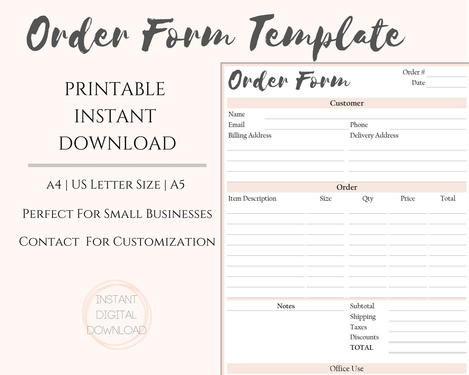 Order Form Invoice Template. Printable Customer Sales Order - Etsy
