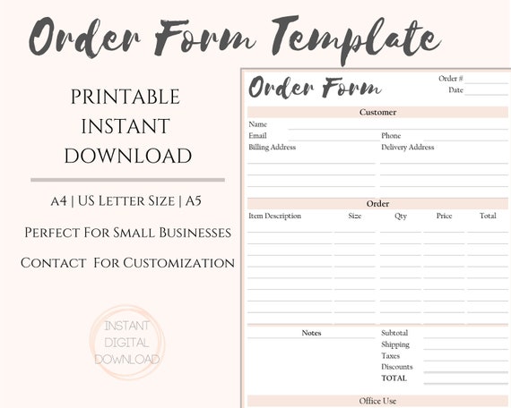 NEW Order Form Template. Printable PINK Customer Sales Order - Etsy