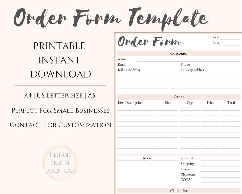 Order Form Invoice Template. Printable Customer Sales Order - Etsy