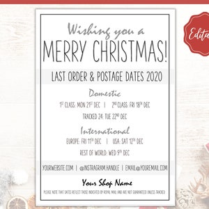 Last Posting Dates Christmas Packaging Care Card. Order in Time ...