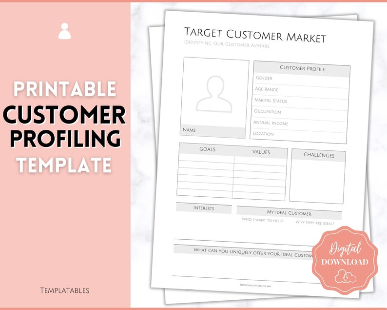 Target Customer Market Template, Customer Avatar Worksheet, Client ...