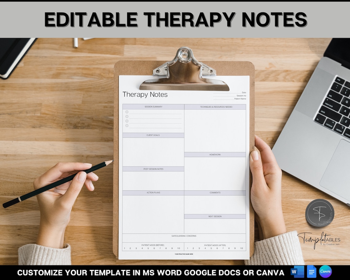 Therapist Notes, EDITABLE Therapy Note Sheet, Therapist Progress Notes ...