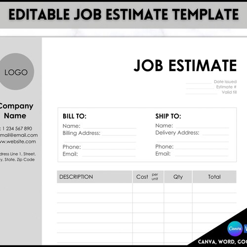 Printable Estimate-invoice Template Business Form Word - Etsy