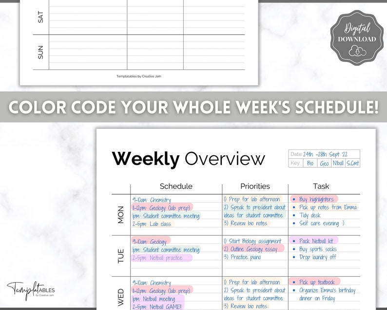 Student Planner Printable College Weekly Schedule College - Etsy
