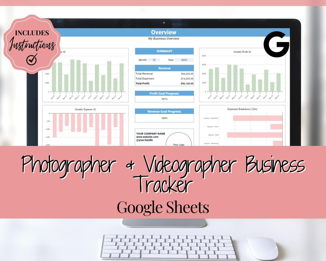 Photography Tracker, Business Spreadsheet, Google Sheets, Monthly ...