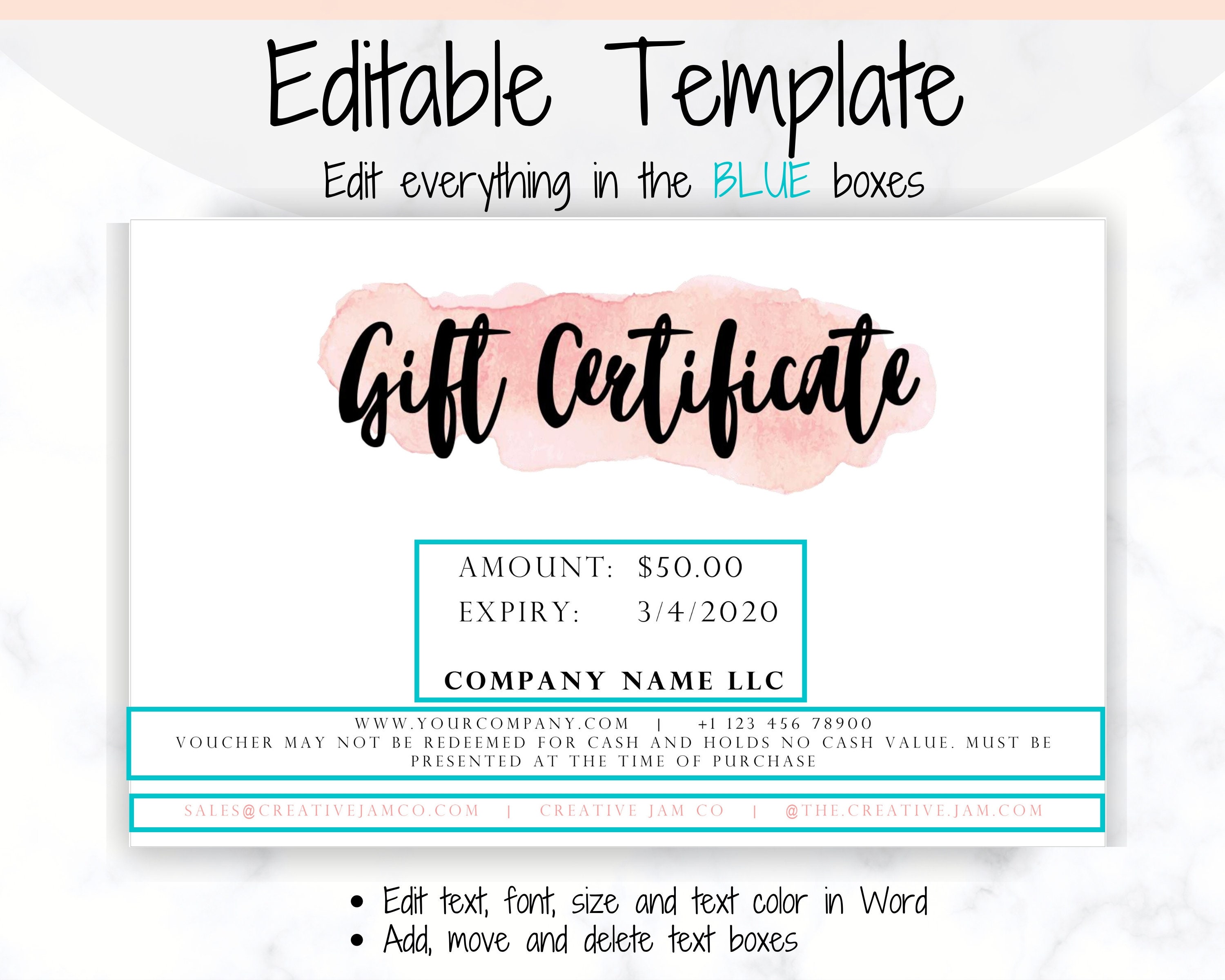 Gift Voucher, Gift Certificate Template. Editable Gift Card Template ...