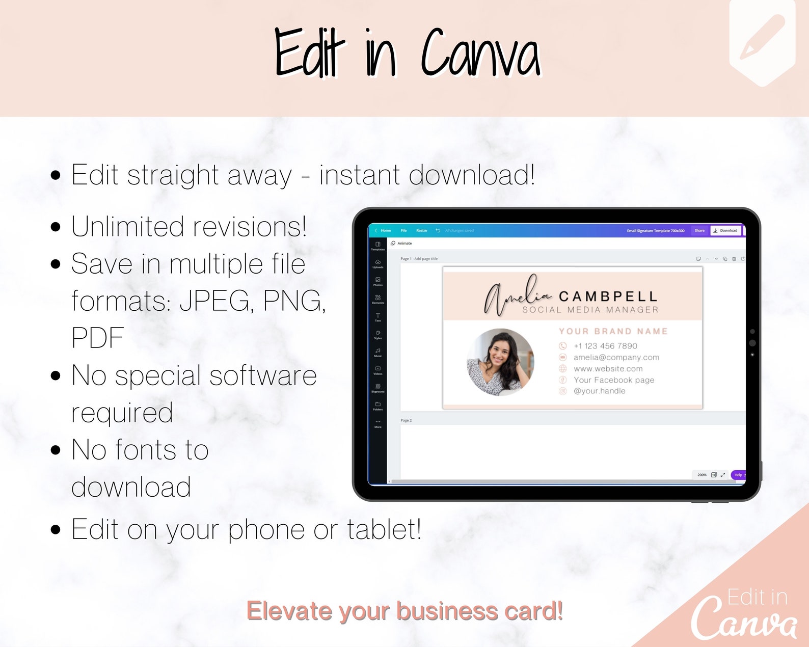 Business Card Template BUNDLE. Logo & photo Editable Canva | Etsy