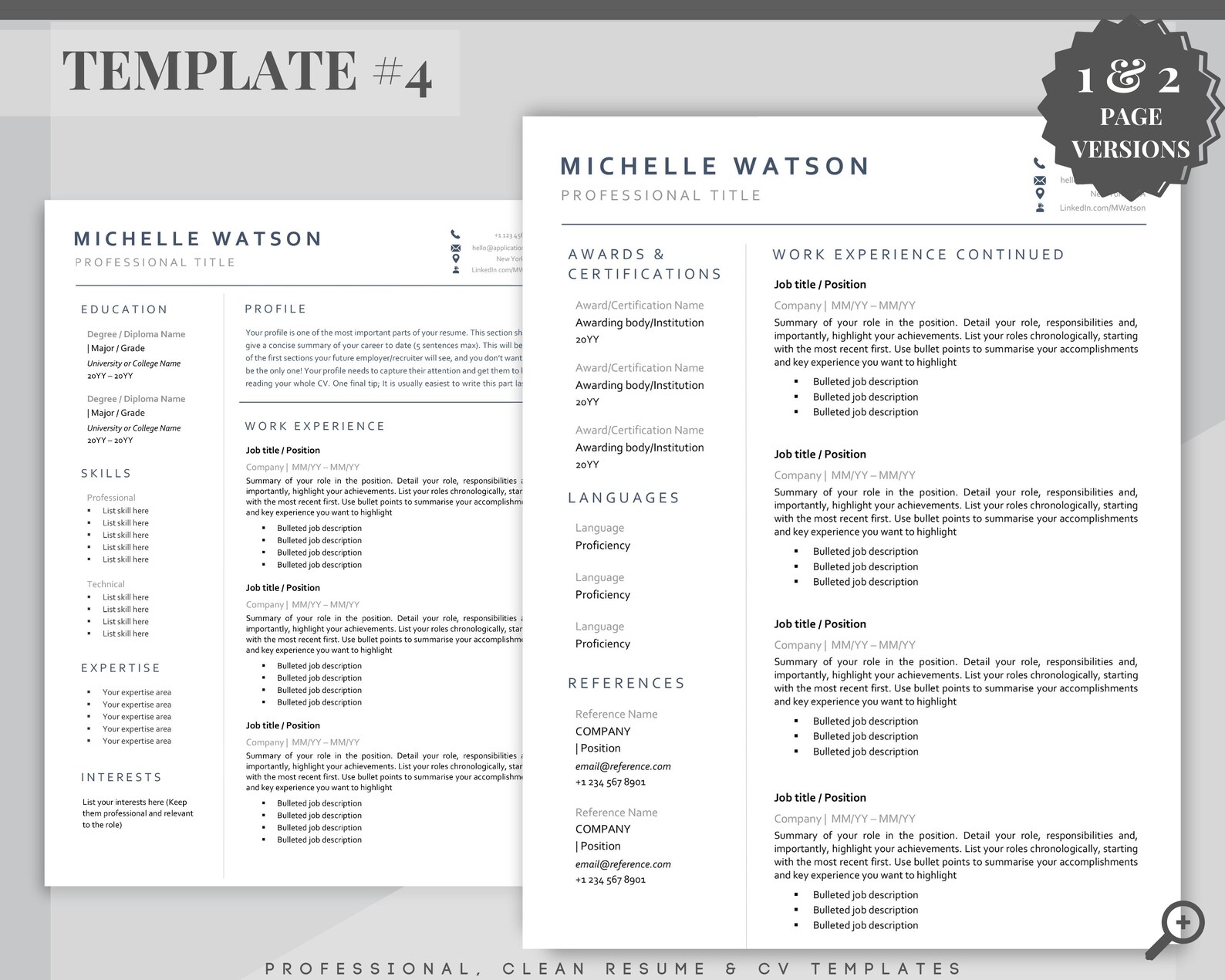 CV TEMPLATE Bundle Resume Word. Professional Resume Bundle. Minimalist ...