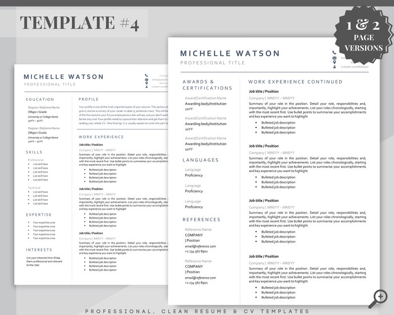 CV TEMPLATE Bundle Resume Word. Professional Resume Bundle. - Etsy UK
