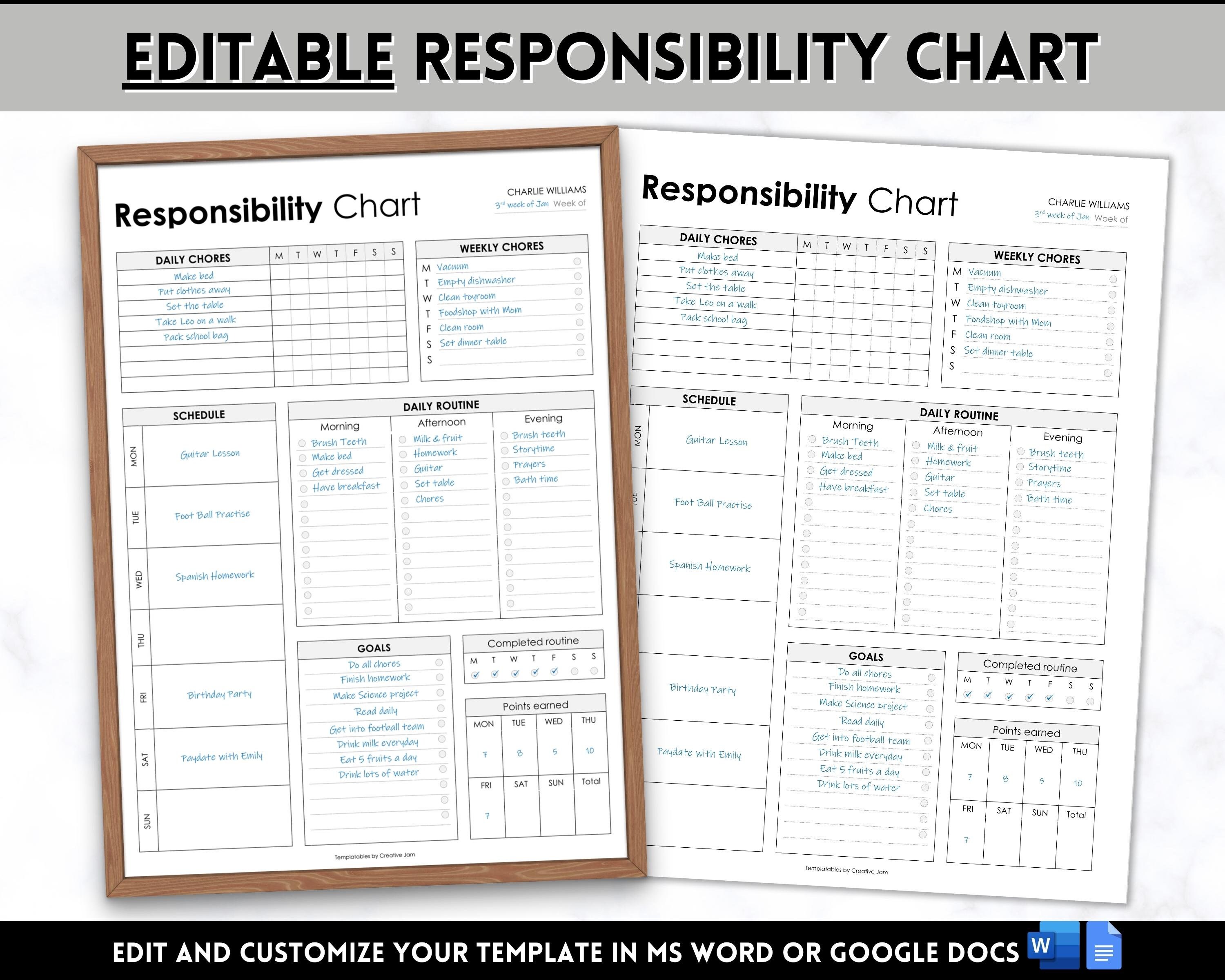 EDITABLE Chore Chart for Kids Responsibility Chart Family - Etsy