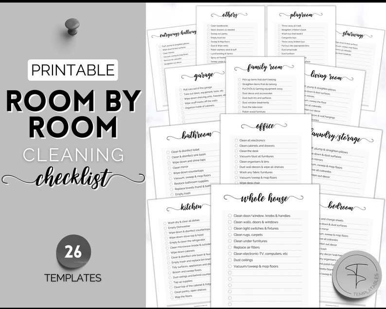 Printable Cleaning Cards Room by Room Cleaning Checklist - Etsy
