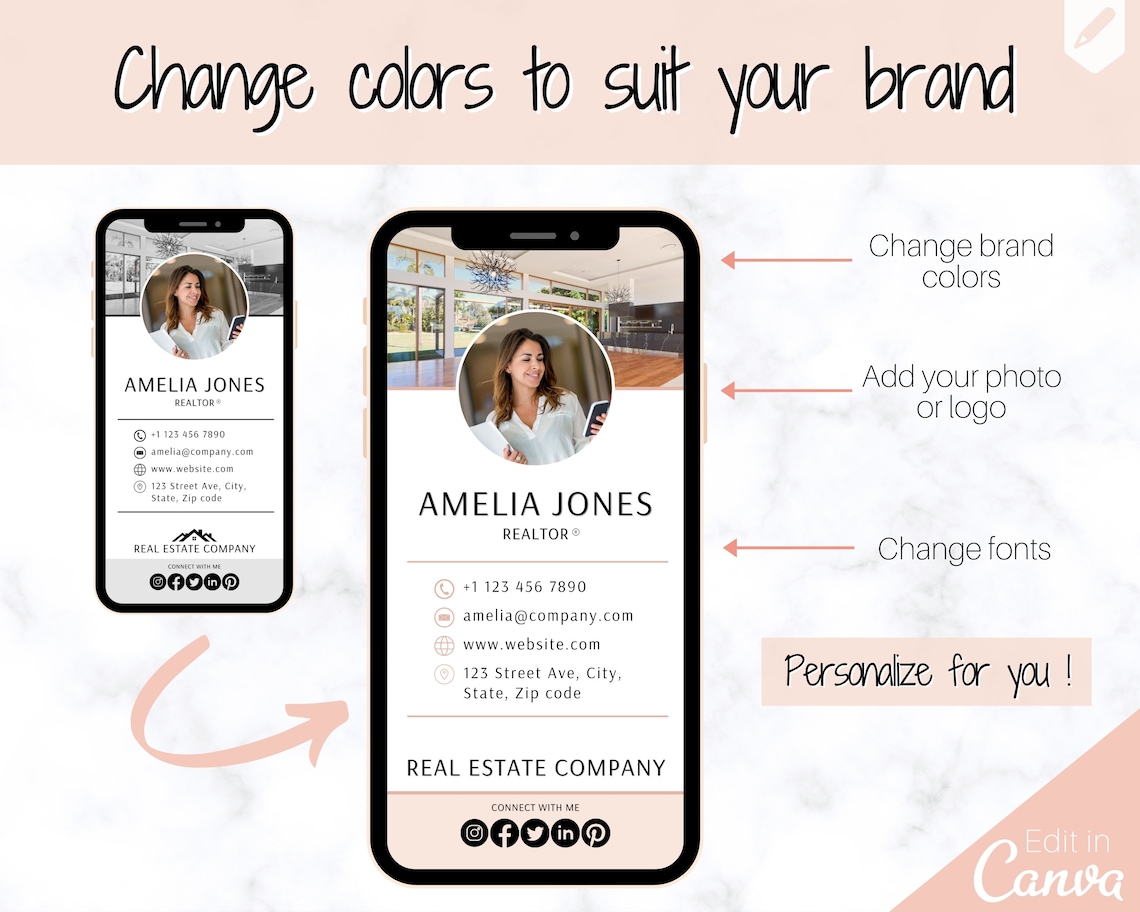 Digital Business Card Template. DIY Add Logo & Photo! Editable Canva ...