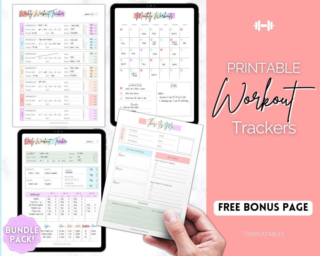 Workout Tracker BUNDLE, Fitness Journal, Exercise Tracker, Weight Loss ...
