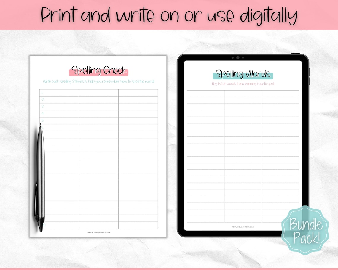 Spelling Practice Printable Spelling Words Sheets Sight Word - Etsy