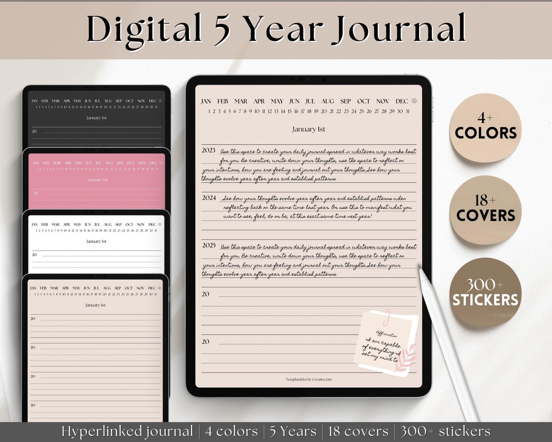 5 Year Journal, Digital Daily Journal, Goodnotes iPad Notebook ...