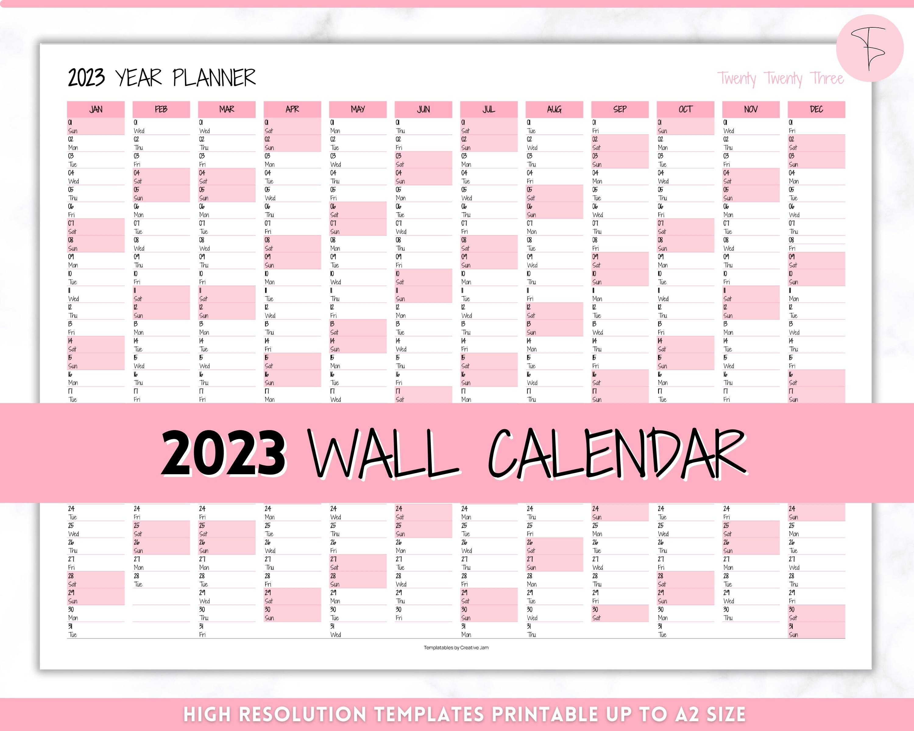 EDITABLE 2023 Wall Calendar Printable Large Yearly Calendar - Etsy Canada