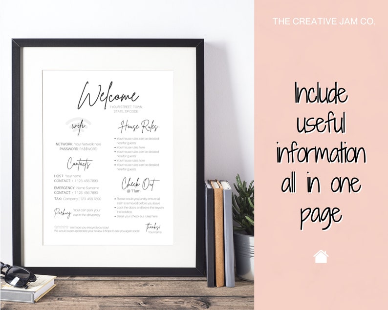 1 Page VRBO Welcome Poster Template, Airbnb Welcome Book, Wifi Password ...