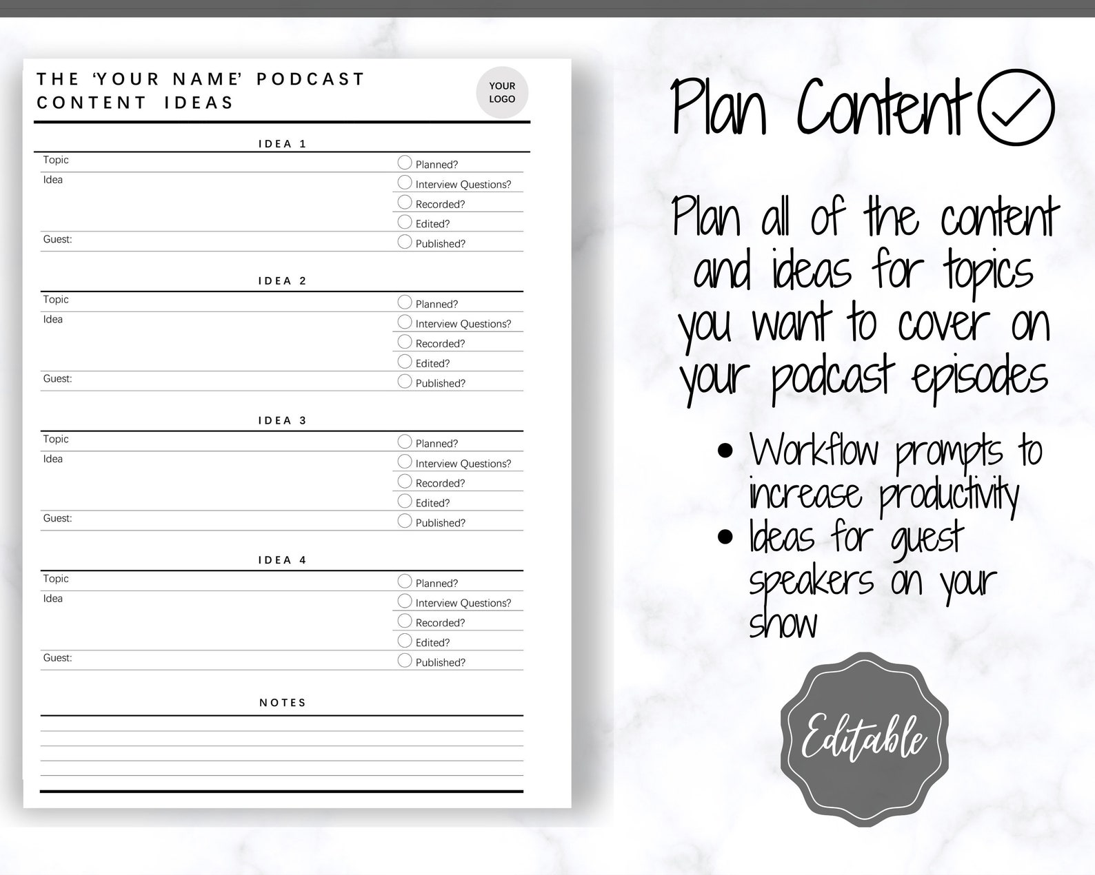Editable Podcast Planner BUNDLE Pack. Podcast Template Content Calendar ...