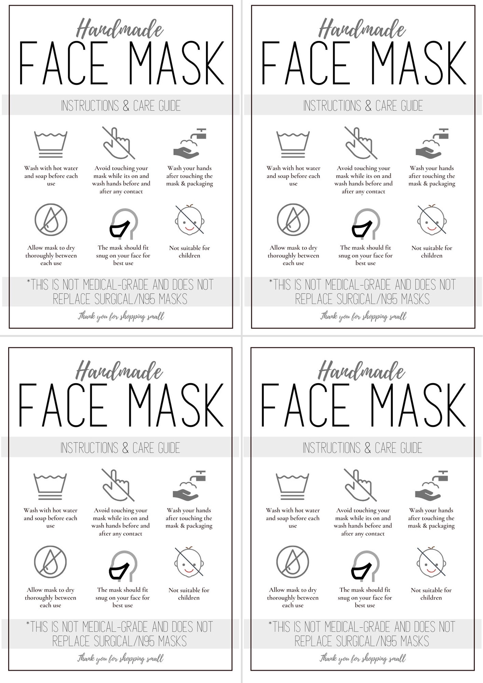 Face Mask LABEL CARE CARD How to Handle Order Card Face Mask - Etsy UK