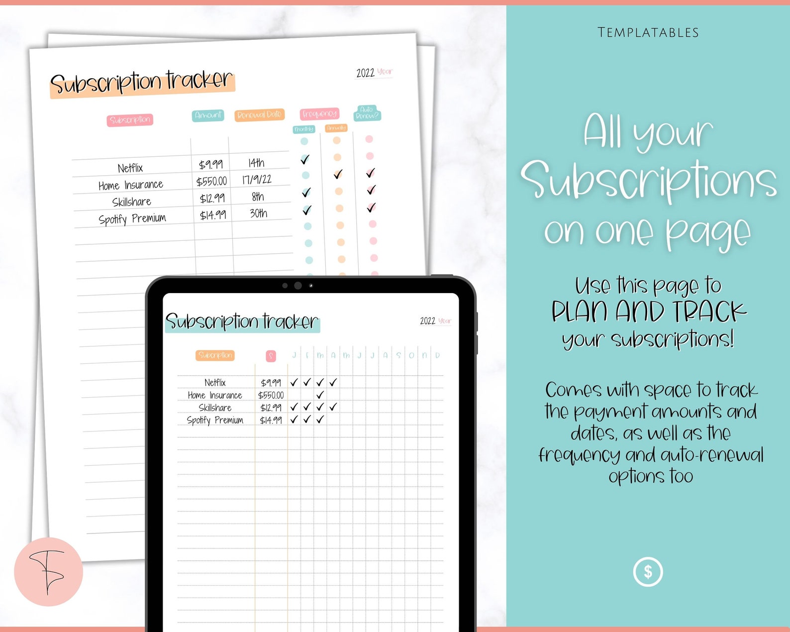 SUBSCRIPTION Tracker Printable Expense Tracker Budget - Etsy