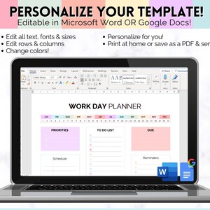 Work Day Organizer, Editable Daily Planner, Work From Home to Do List ...