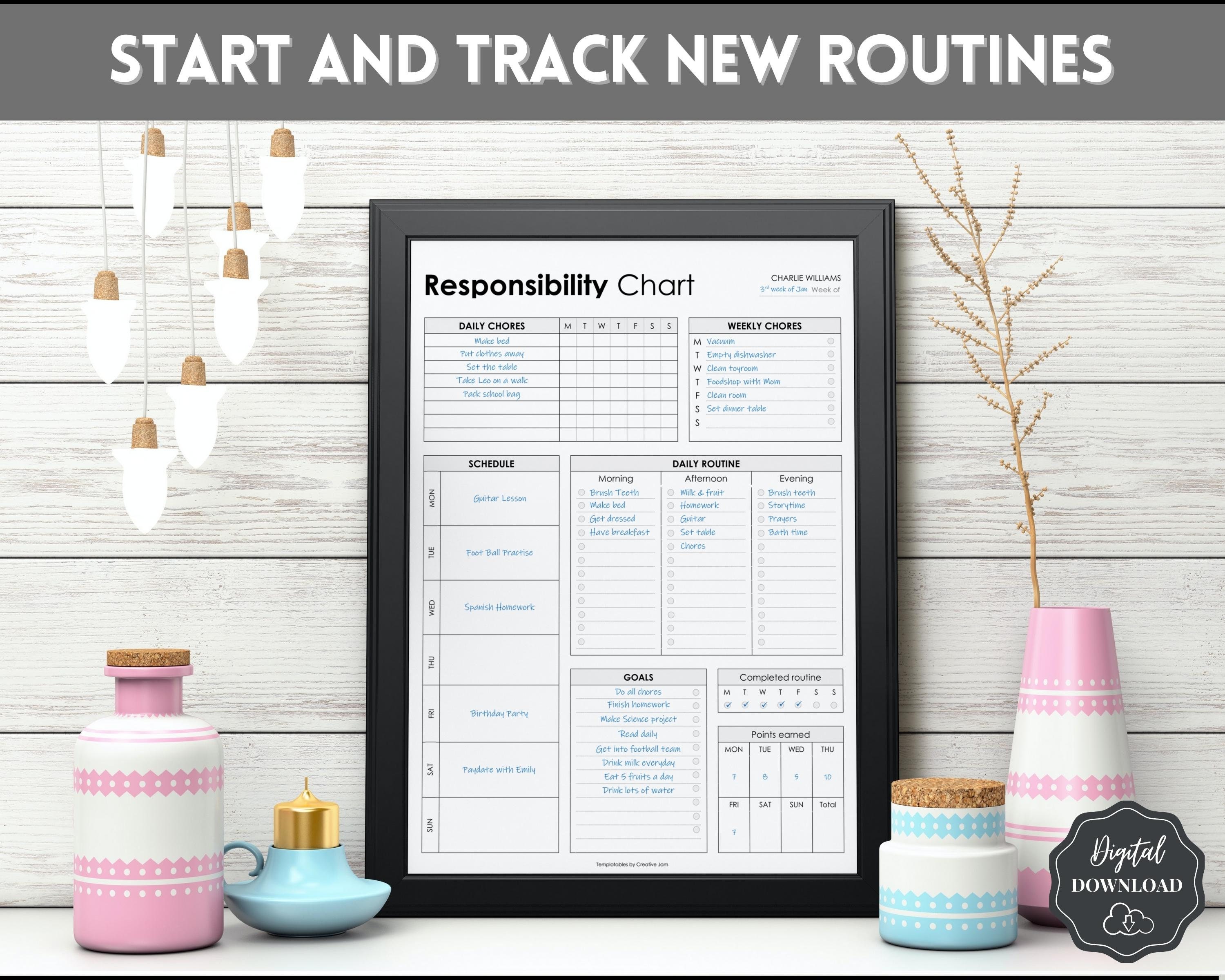 EDITABLE Responsibility Chart, Family Chore Chart, Reward Chart for ...