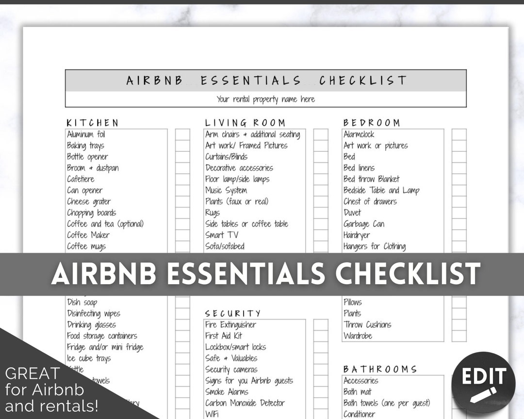 Airbnb Inventory Checklist, EDITABLE Airbnb Essentials List, Household ...