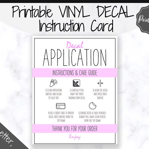 Printable Vinyl Decal Care Card Instructions. Decal - Etsy