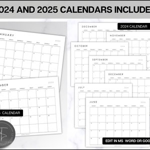 EDITABLE Monthly Calendar 2024 & 2025 Templates Included! Editable ...