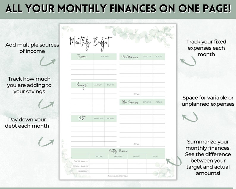 SIMPLE MONTHLY Budget Planner Printable Financial Tracker - Etsy