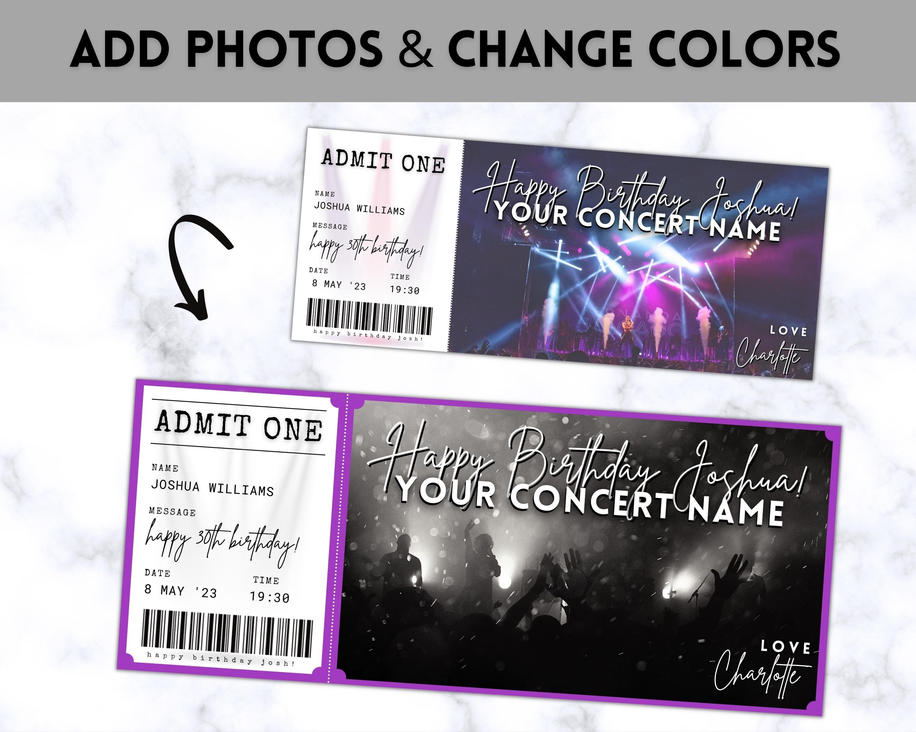 Concert Ticket Template BIRTHDAY EDITABLE Surprise Getaway - Etsy