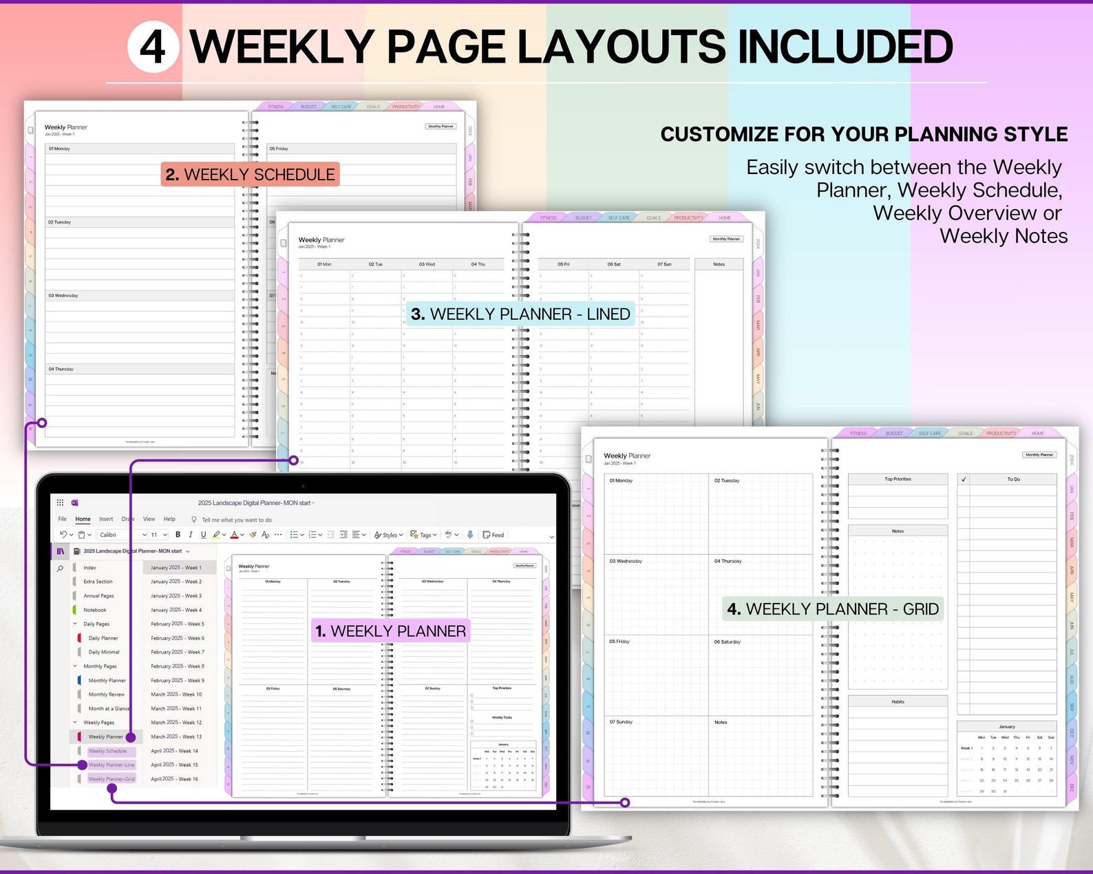 Onenote Planner, 2025 Digital Planner, Onenote Template, Daily, Weekly ...