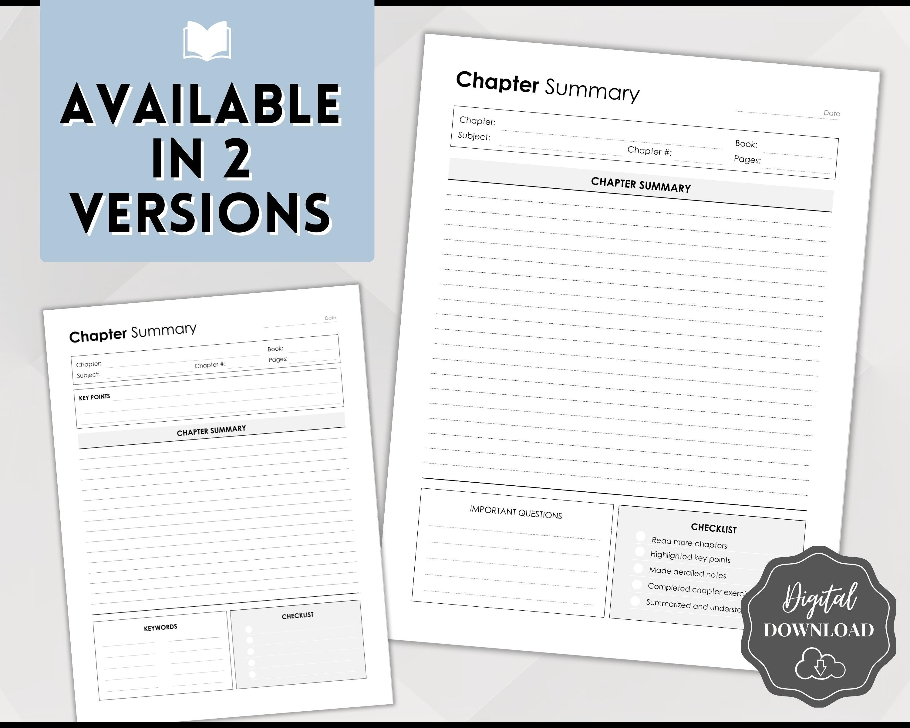 EDITABLE Chapter Summary Template Study Guide Textbook - Etsy UK